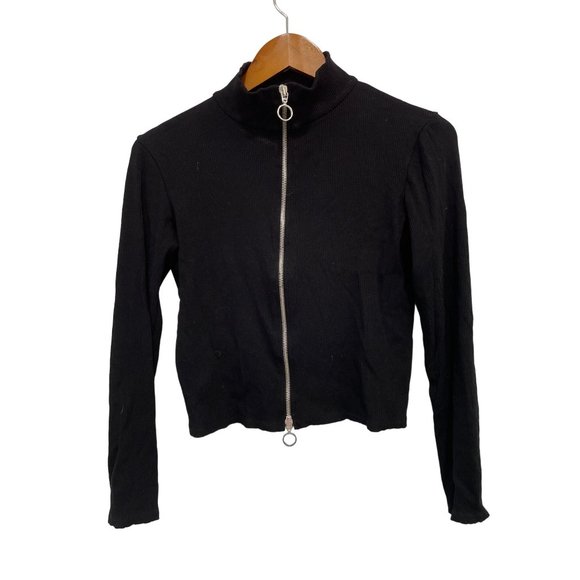 Zara | Sweaters | Zara Zip Up Ribbed Long Sleeve Sweater Crop Top Women ...
